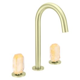 Isabel Deck Mounted 3 Hole Basin Mixer Gold Glass Handle Without Waste